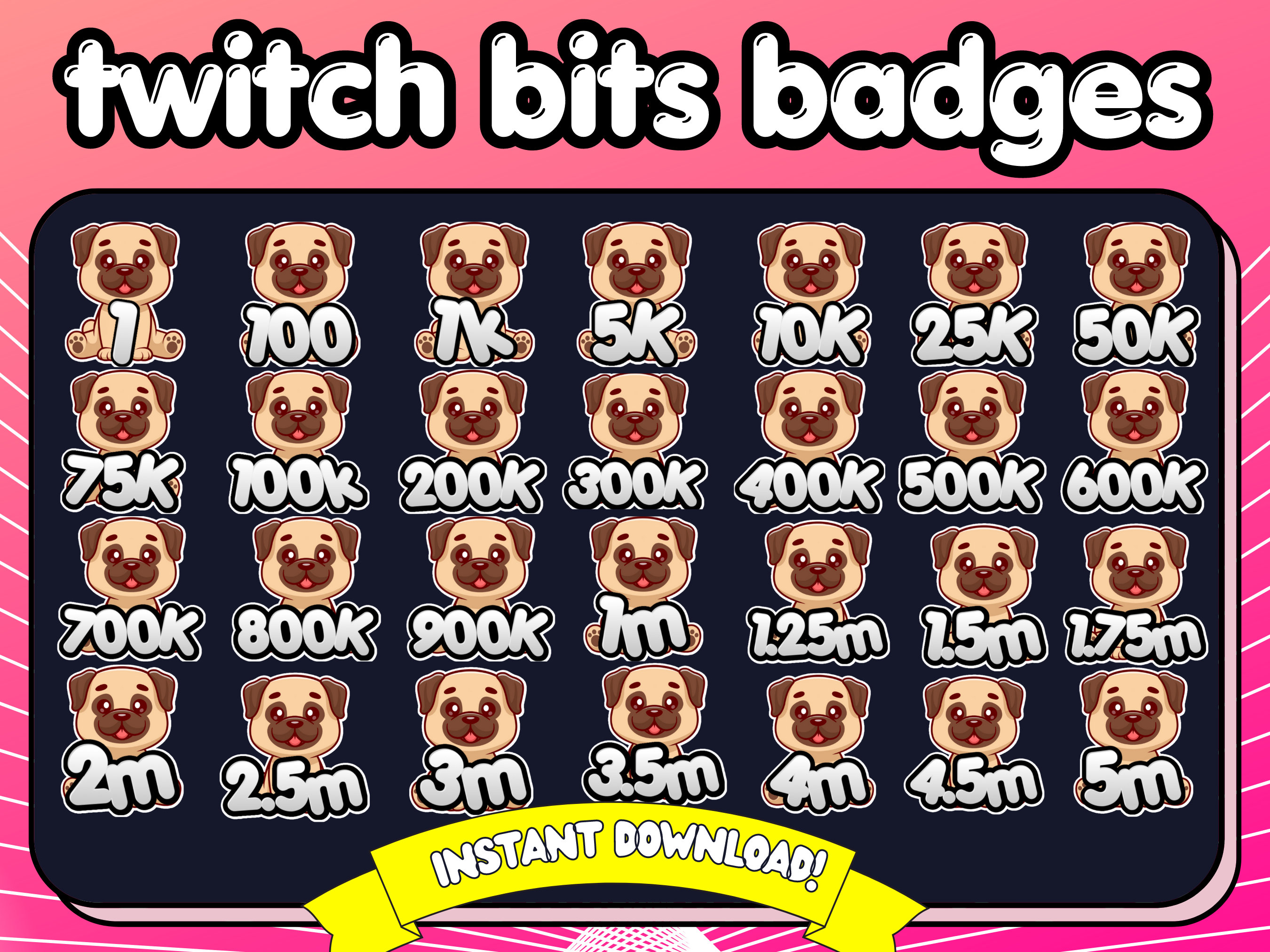 Twitch Bit Badges | Twitch Bits Badges Pug Twitch Bit Badges | Cute Dog ...