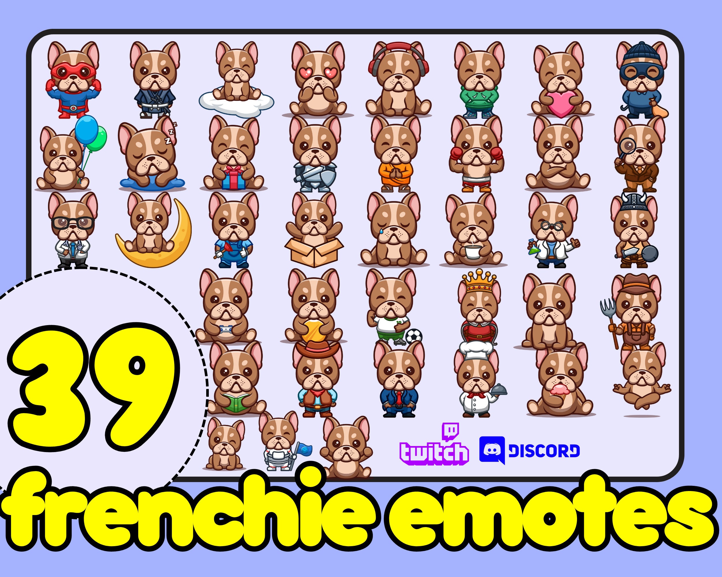 Frenchie Emotes Bundle, French Bulldog Emotes, Frenchie Emote Twitch ...