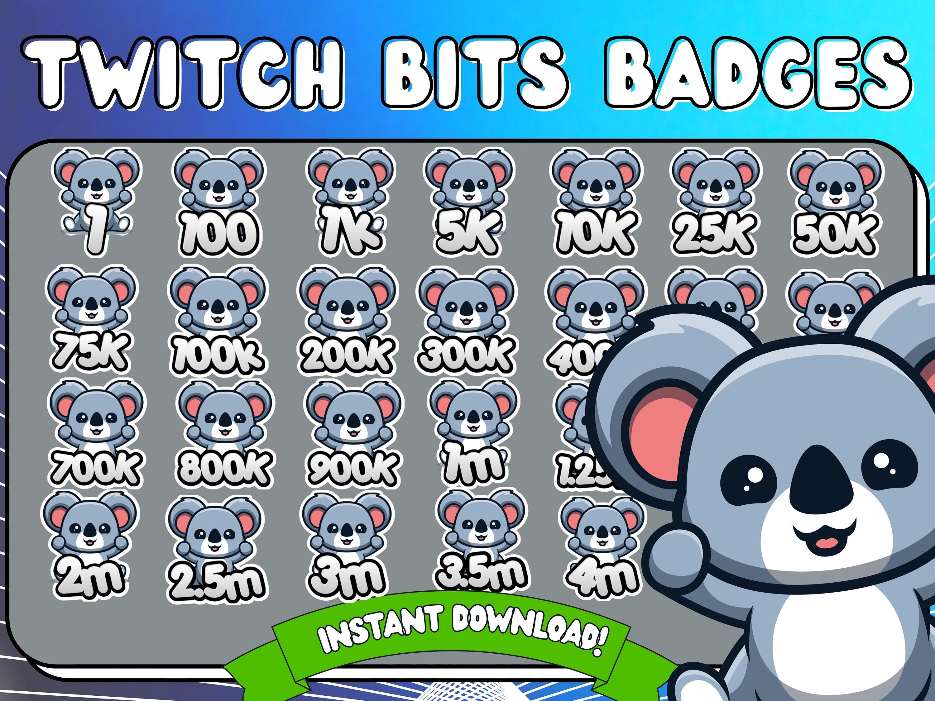 Twitch Bit Badges | Koala Twitch Bit Badges Set | Twitch Tier Badges ...