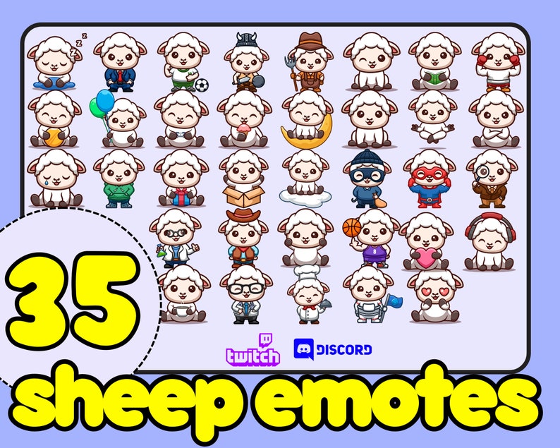 Sheep Emotes! Cute Sheep Twitch Emotes, White Sheep Emotes, Farm Animal ...