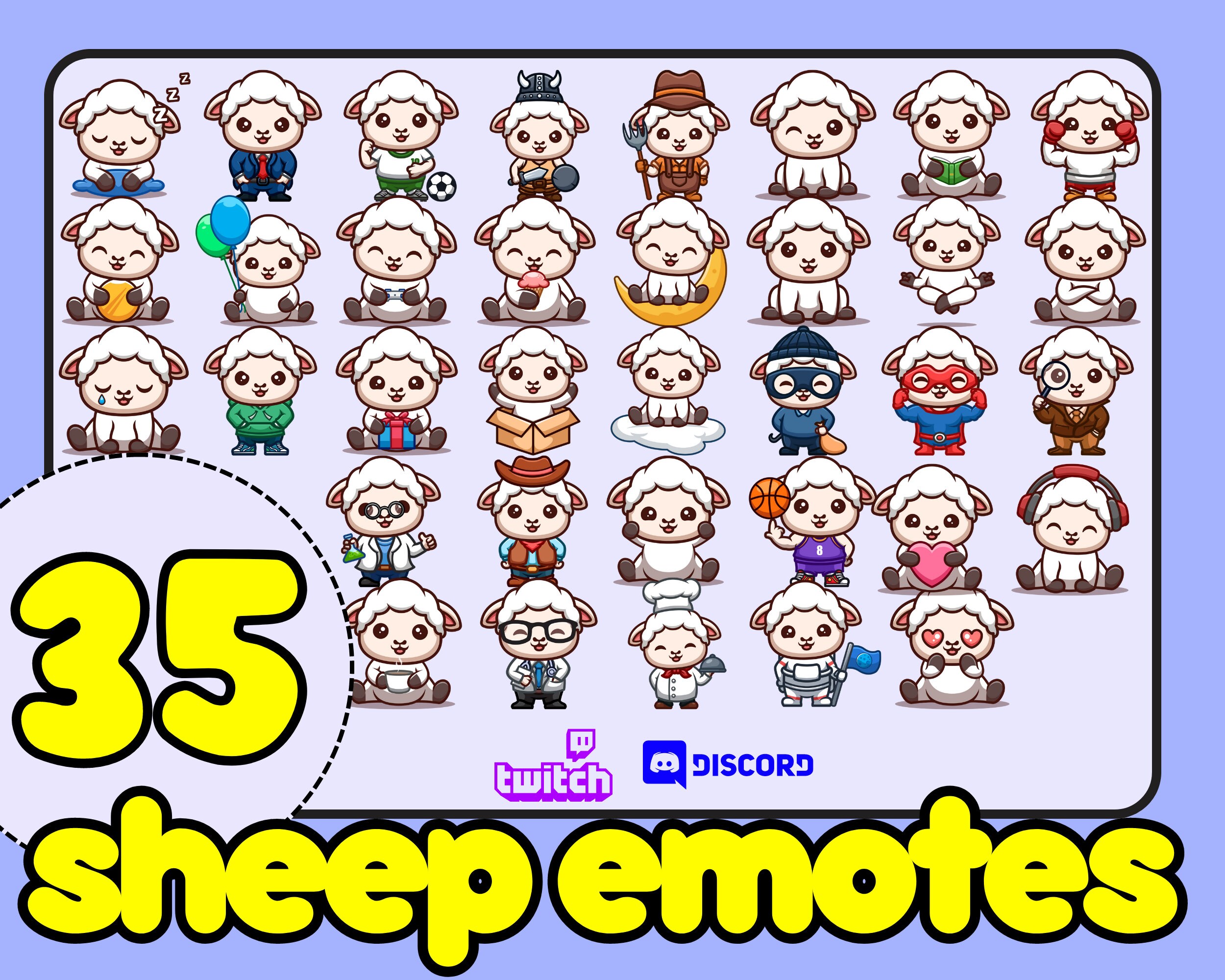 Sheep Emotes! Cute Sheep Twitch Emotes, White Sheep Emotes, Farm Animal ...
