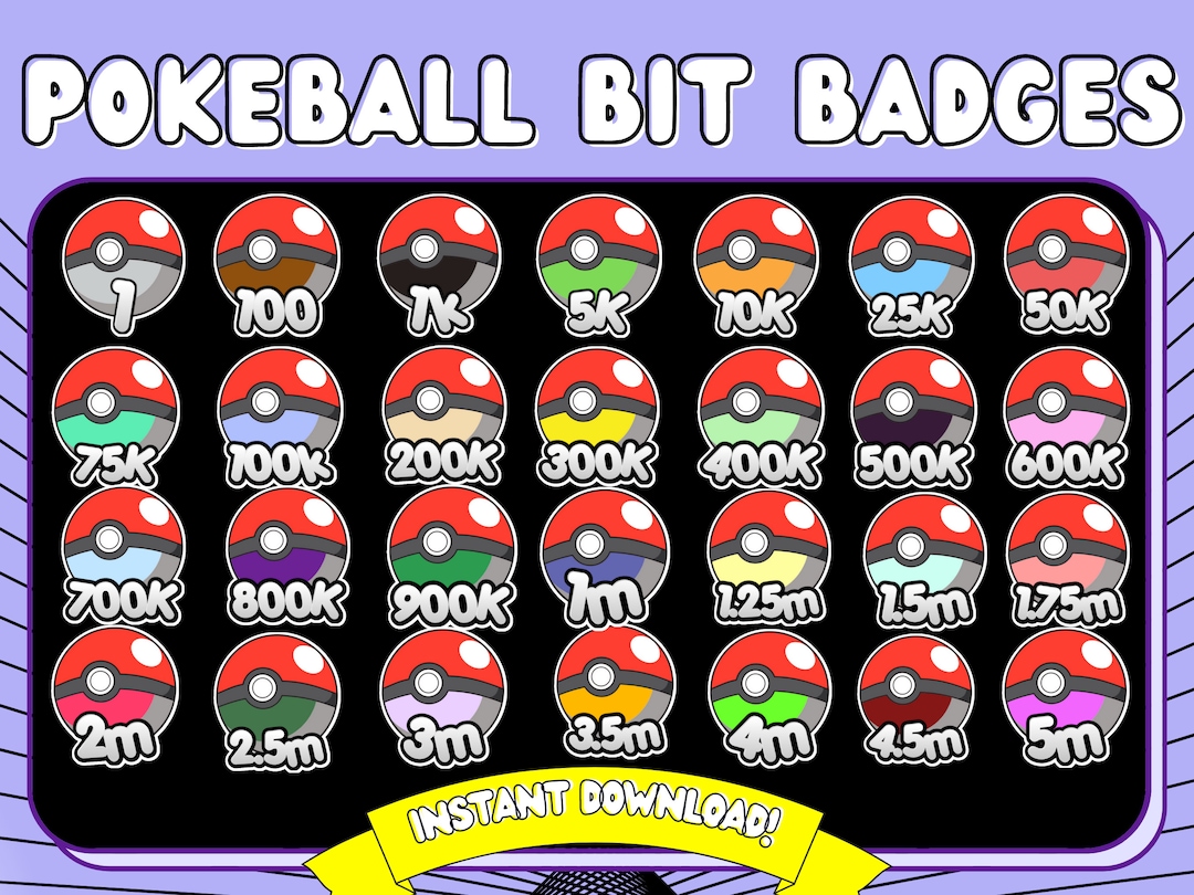 Pokemon Bit Badges, Pokemon Twitch Bits Badges, Pokeball Bit Badges ...