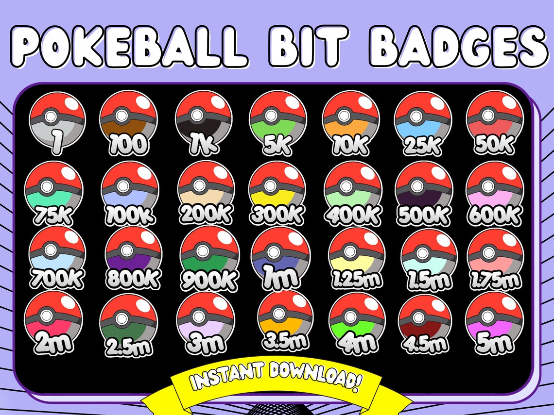 Pokemon Bit Badges, Pokemon Twitch Bits Badges, Pokeball Bit Badges, Twitch Bit Badge, Pokeball ...