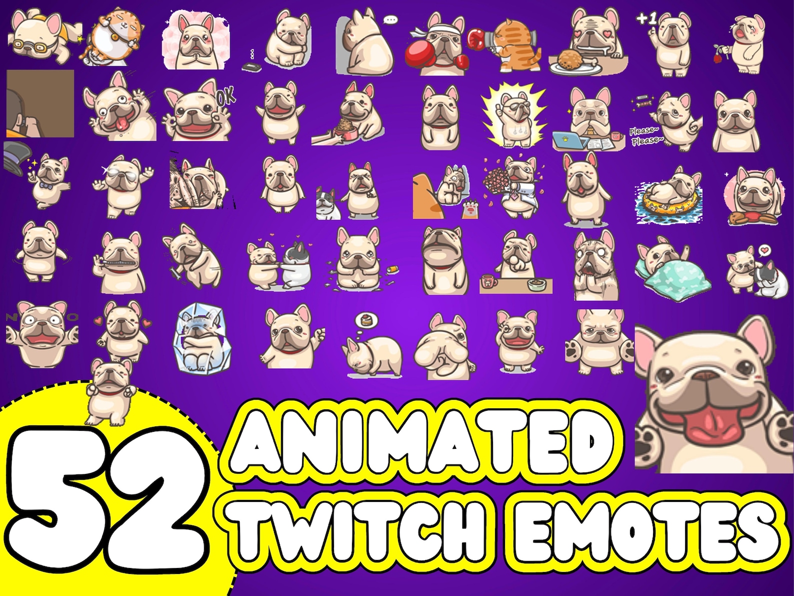 Cute Dog Emote Bundle, Frenchie Twitch Emote, French Bulldog Emotes ...