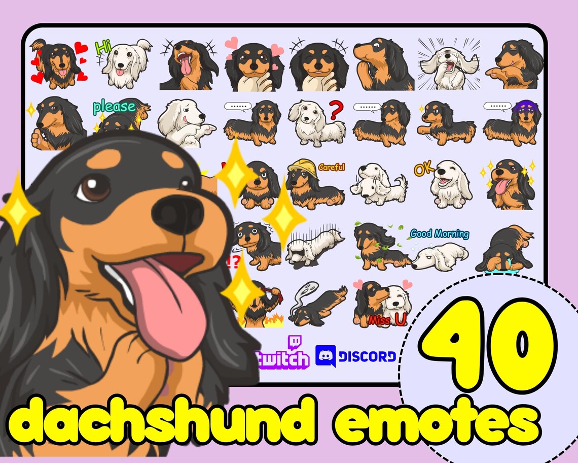 40 Long Haired Dachshund Twitch Emotes Bundle, Dachshund Emotes Dog ...