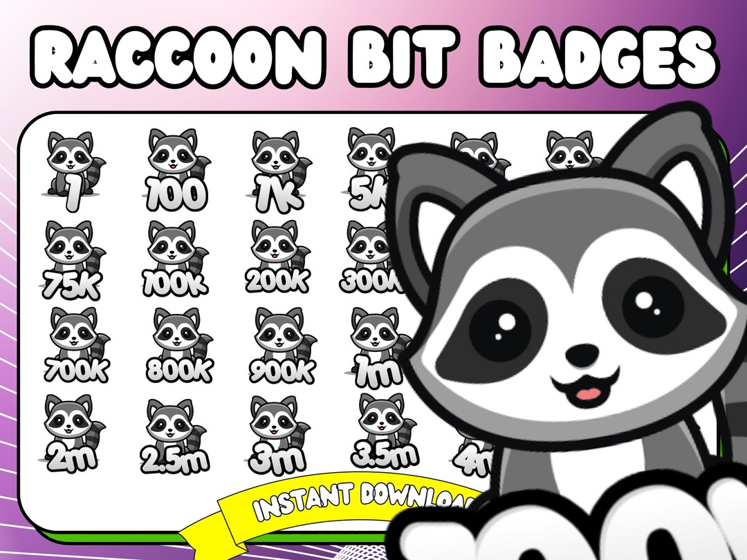 Twitch Bit Badges | Twitch Bits Raccoon Badges | Raccoon Sub Badges ...