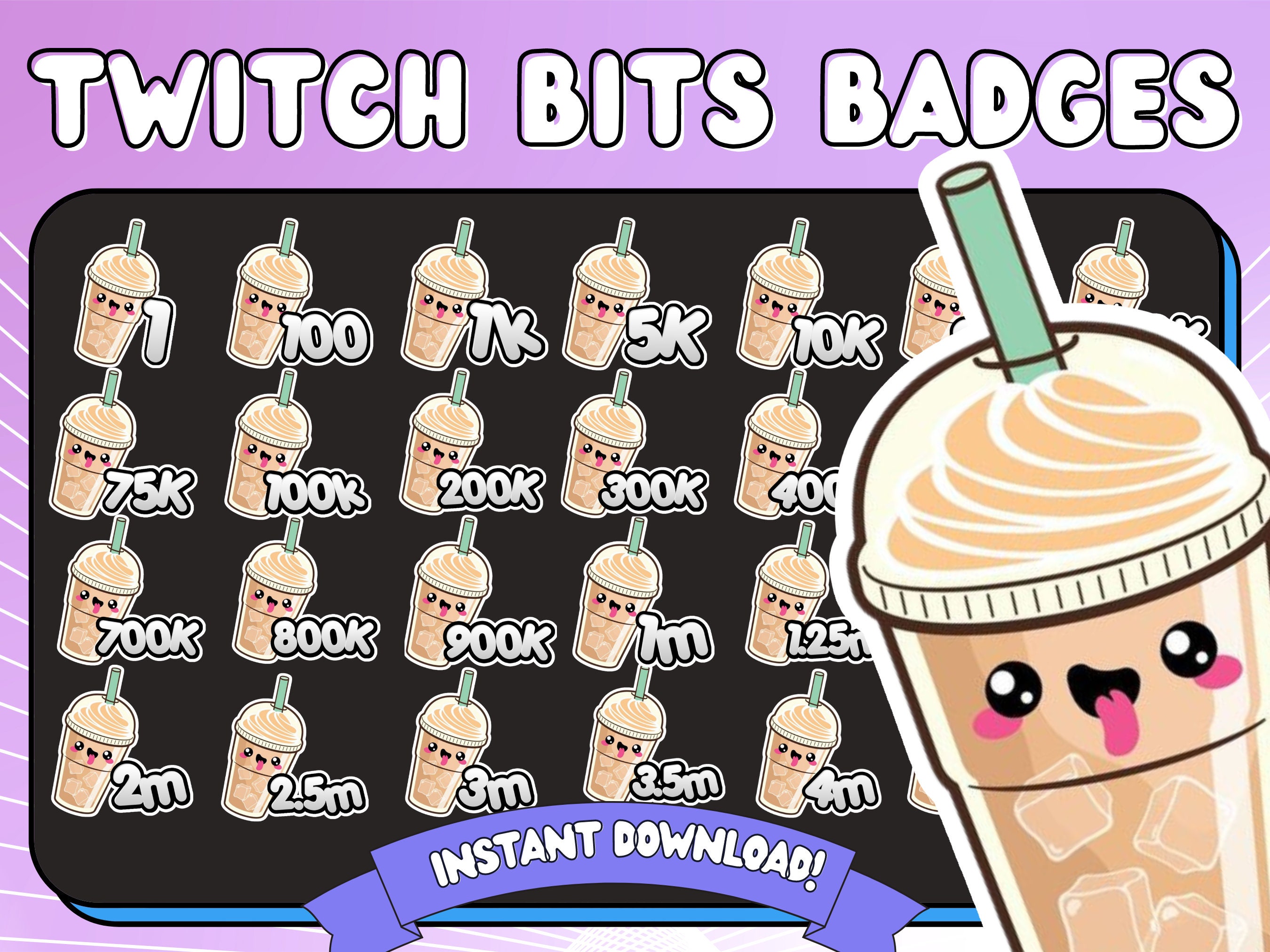 Coffee Bit Badges, Twitch Bits Badges Coffee, Cute Coffee Bits Badges, Chibi Coffee, Twitch ...