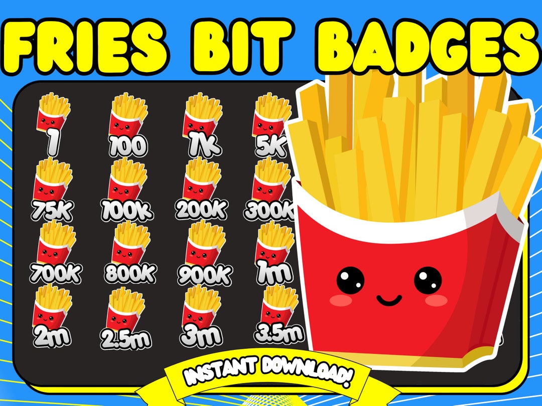 Fries Bit Badges, Twitch Bit Badges Burger, Fast Food Bit Badges, Cute ...