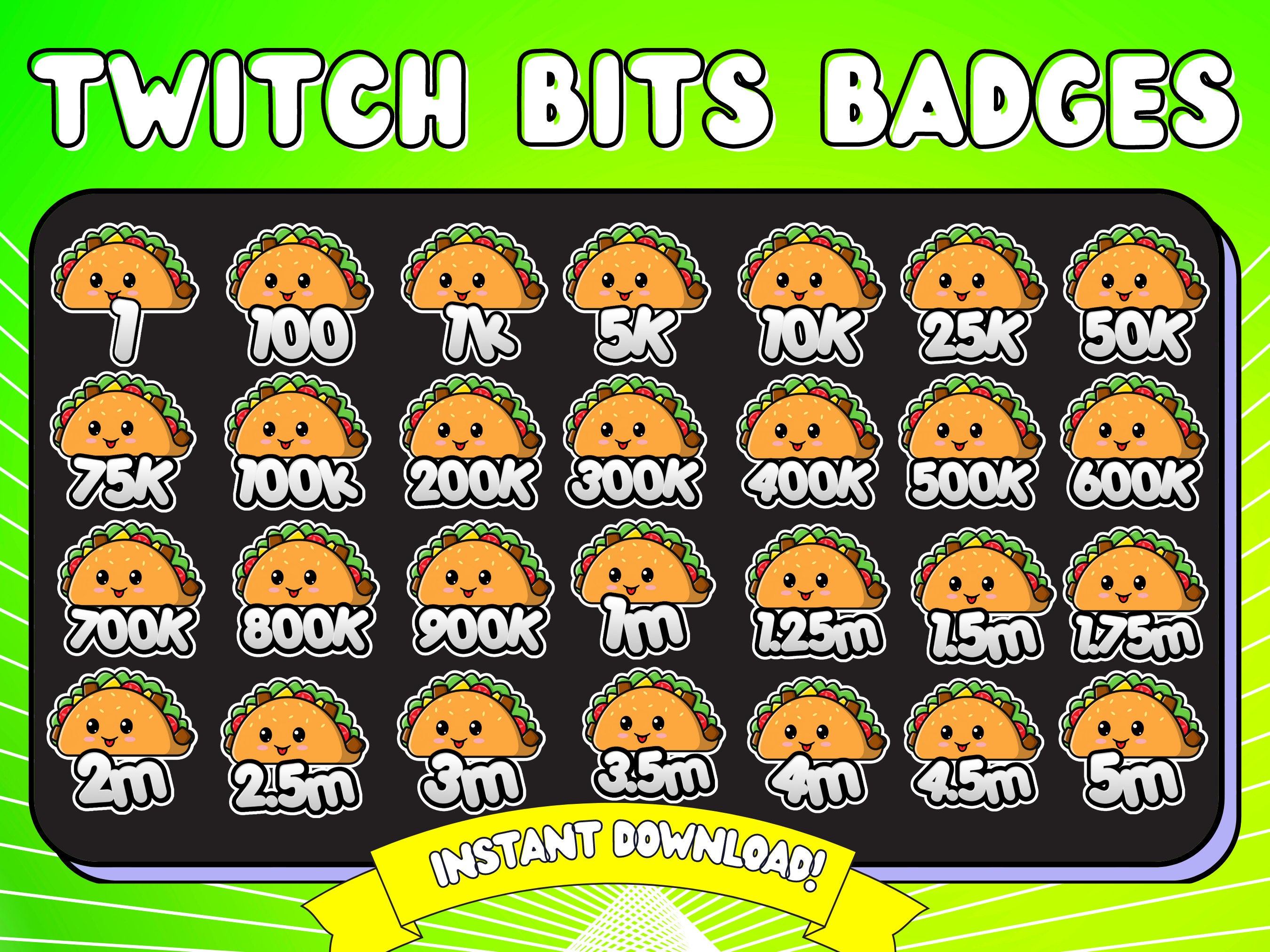 Taco Bit Badges, Twitch Bits Badge Taco, Cute Food Bits Badges, Chibi ...