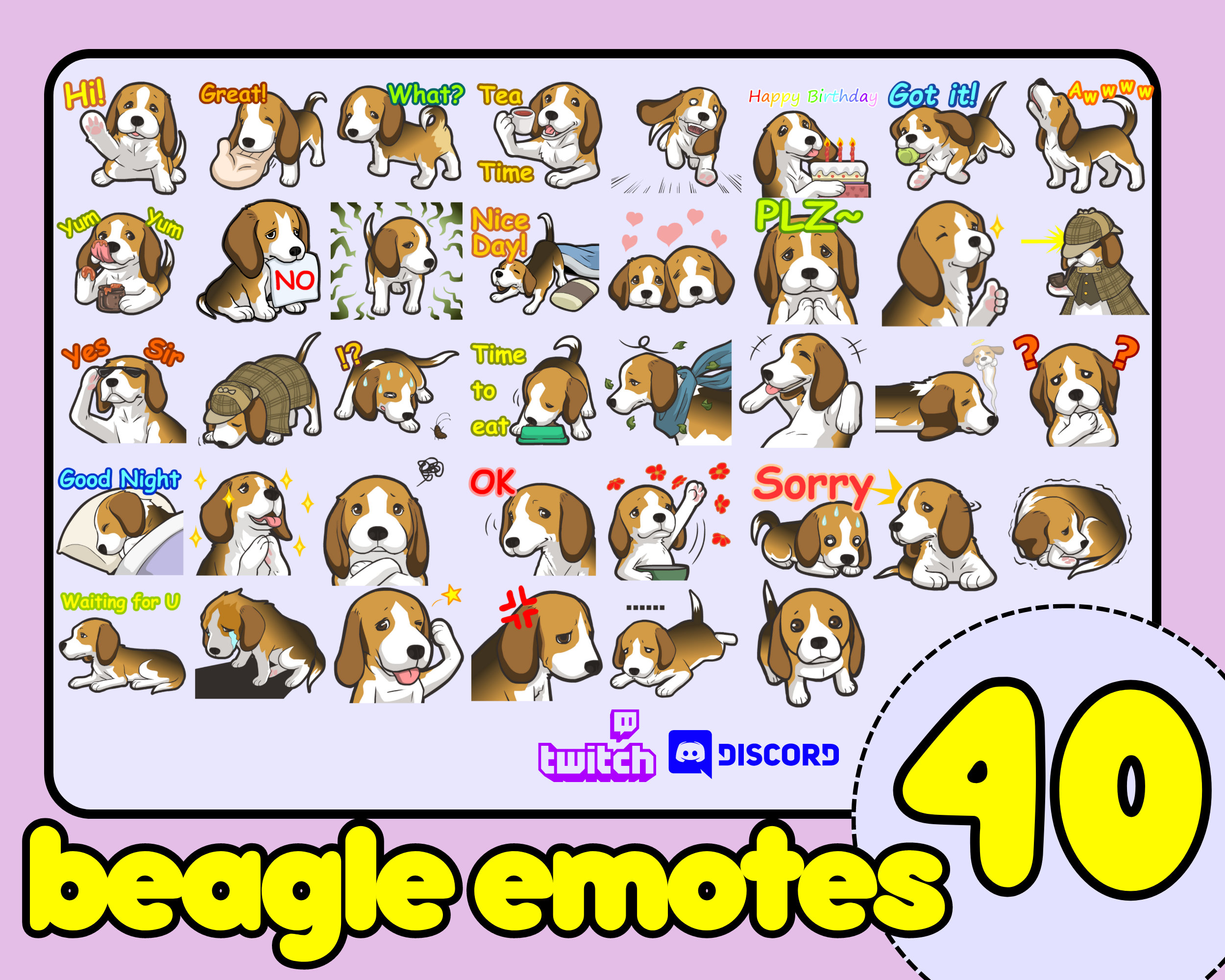40 Beagle Twitch Emotes Bundle, Beagle Dog Emotes Dog Megapack Emotes ...