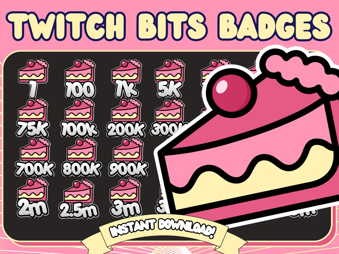 Twitch Bit Badges | Cute Cake Twitch Bit Badges Set | Pink Bit Badges ...