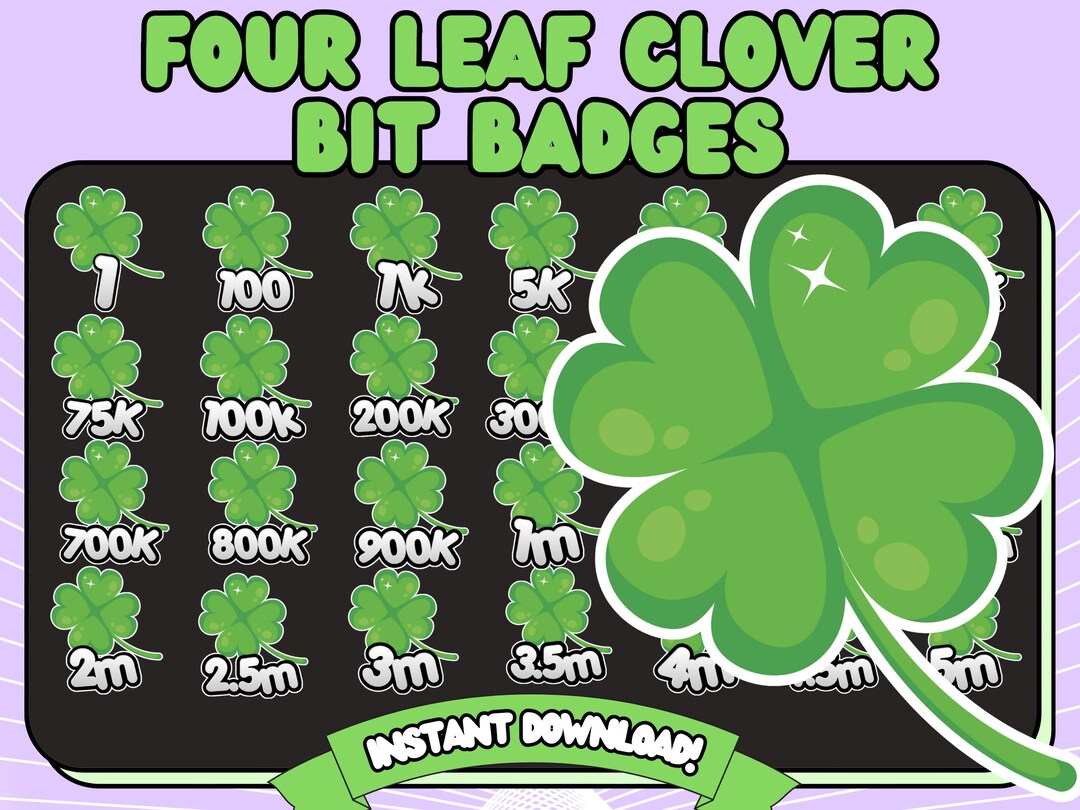 Four Leaf Clover Bit Badges, Twitch, Plant Bit Badges Flower Bit Badges ...