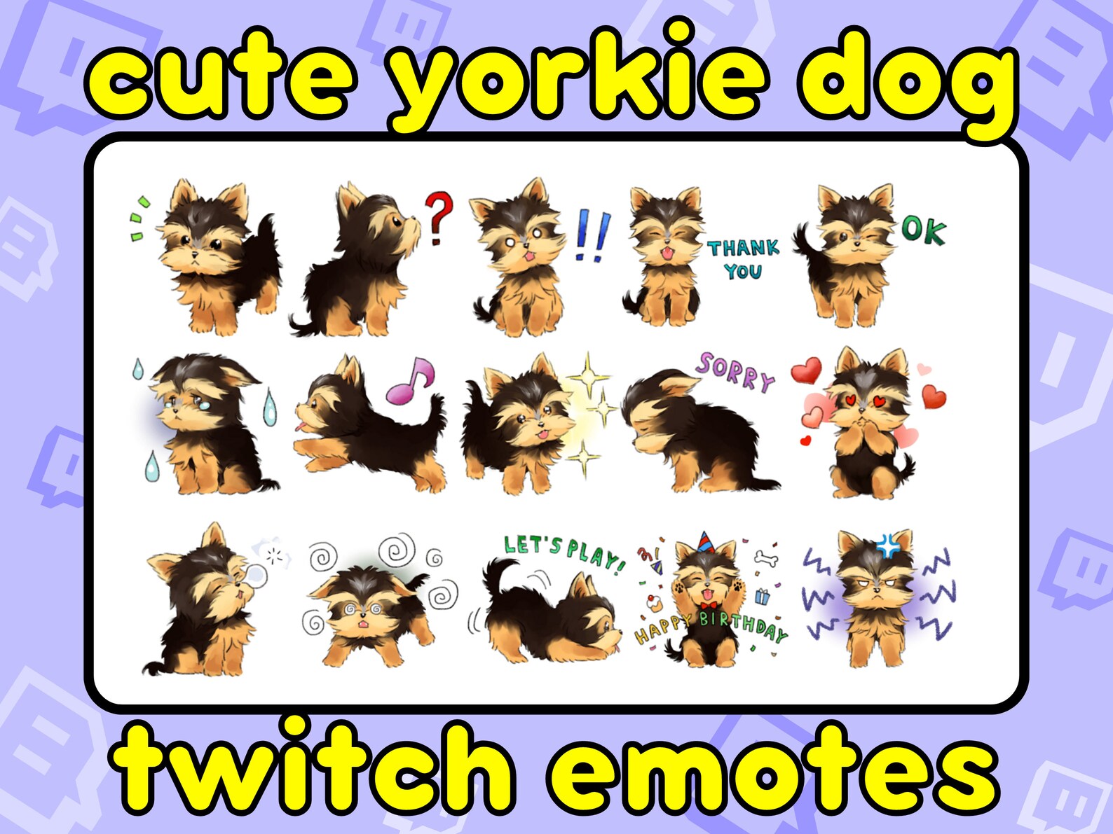Twitch Emotes Bundle, Cute Yorkie Emote Bundle, Yorkie Emotes, Chibi ...