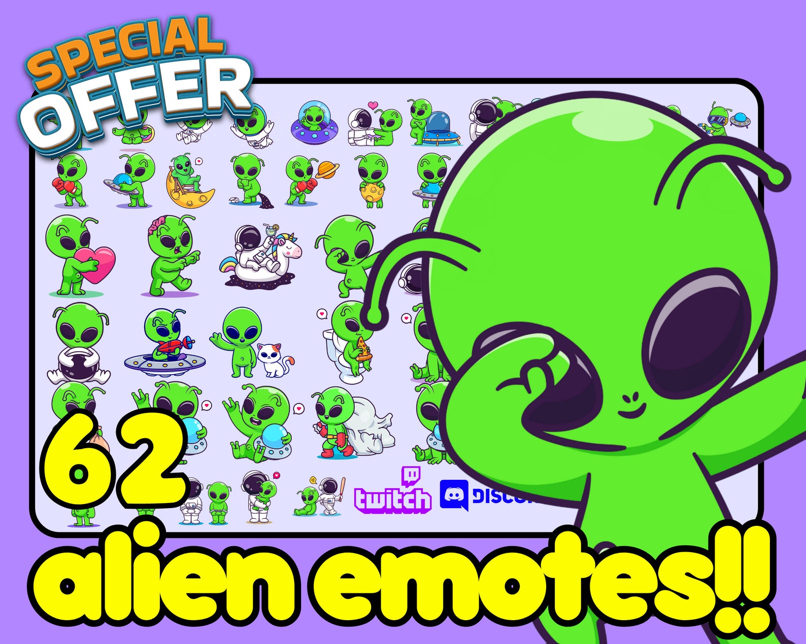 Alien Twitch Emotes, Cute Alien Emotes, UFO Emotes, Astronaut Discord ...
