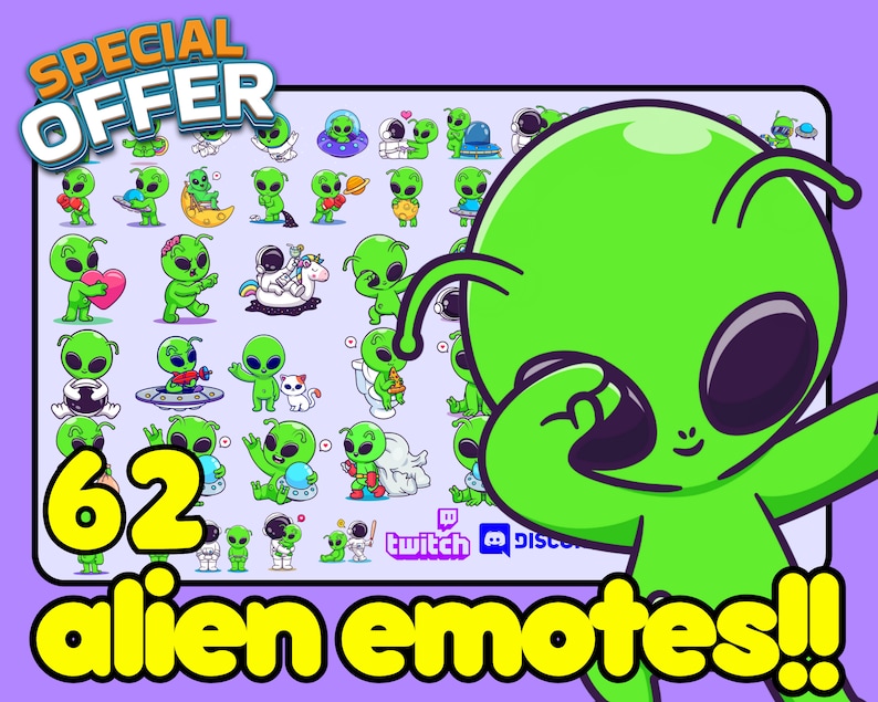Alien Twitch Emotes, Cute Alien Emotes, UFO Emotes, Astronaut Discord ...