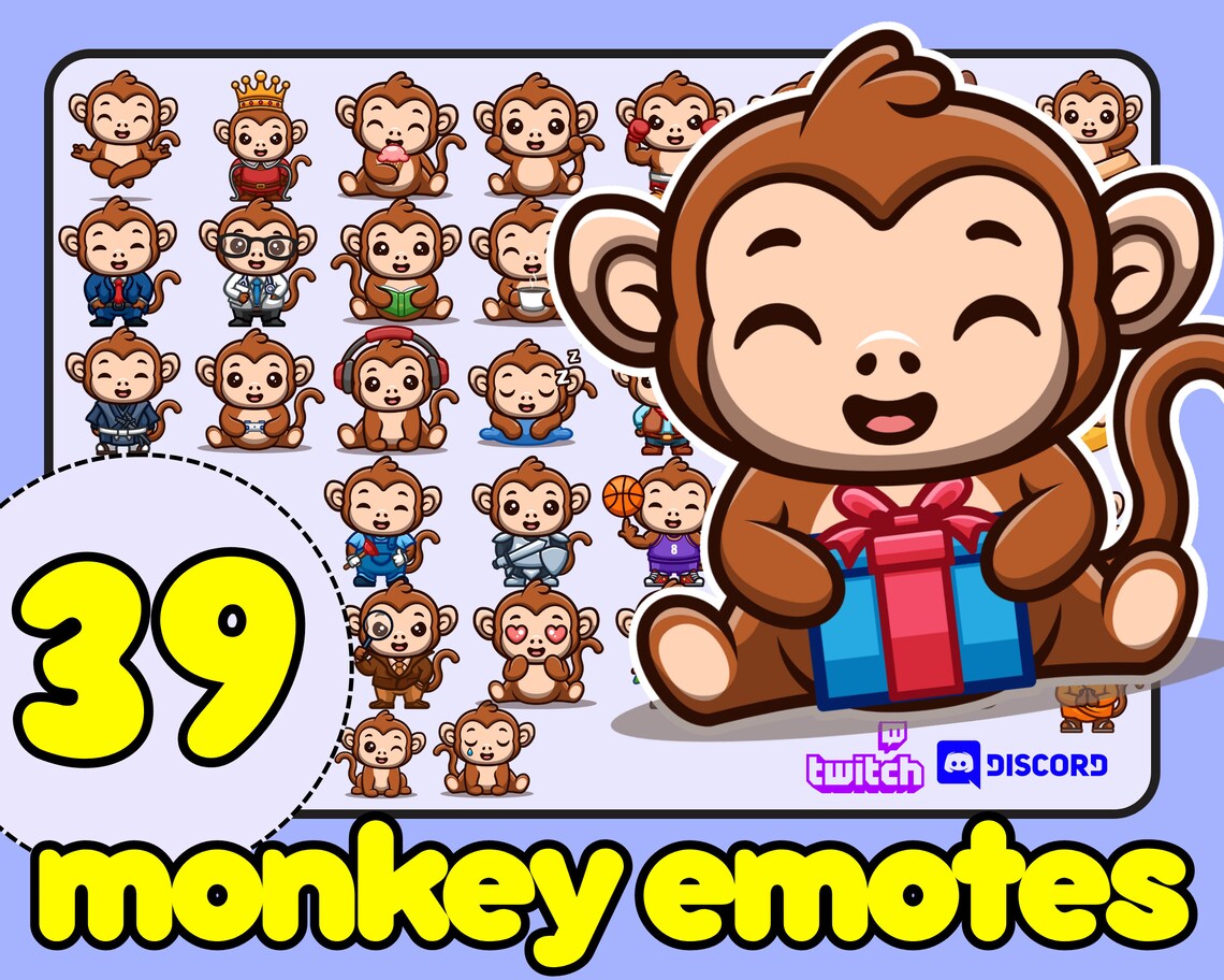 Monkey Emotes! Cute Monkey Twitch Emotes, Cute Gorilla Emotes, Wild ...