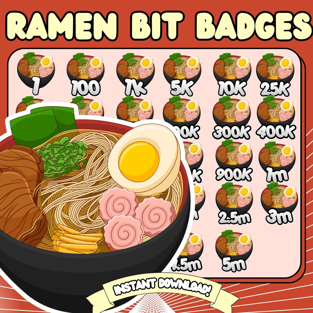 Ramen Bit Badges, Ramen Twitch Bits Badges, Cute Japanese Bit Badges ...