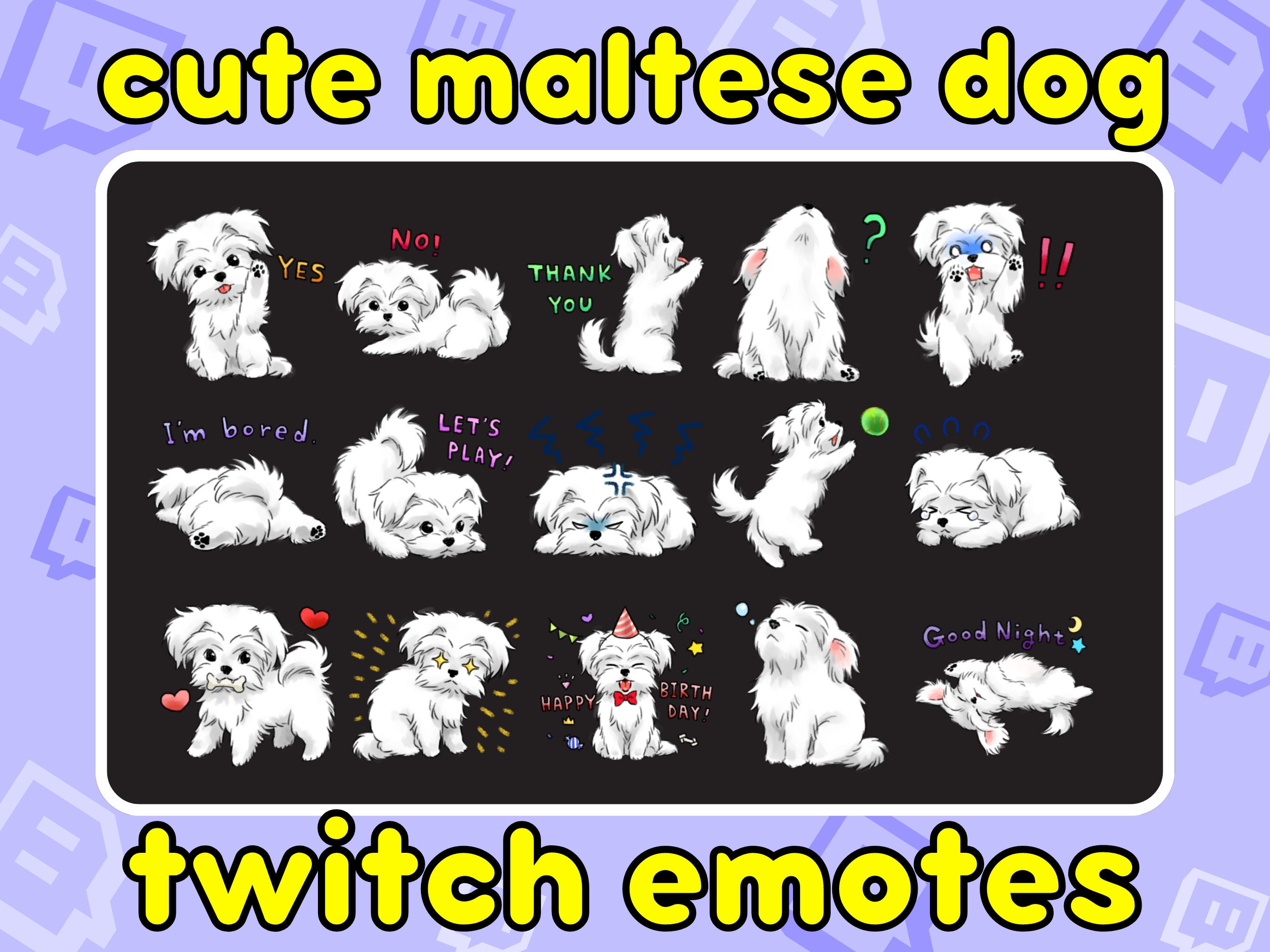 Maltese Twitch Emotes Bundle, Maltese Emotes, Chibi Dog Emotes, White ...