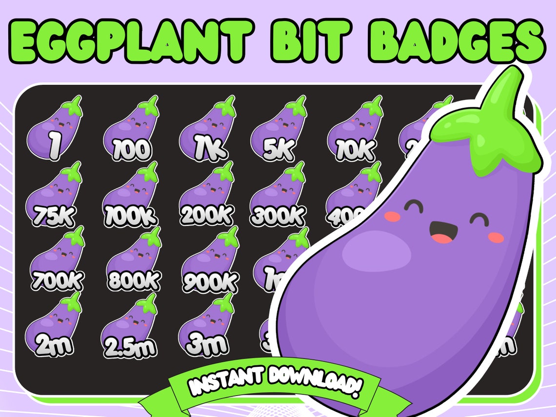 Eggplant Bit Badges, Twitch Bit Badges, Cute Food Bit Badges, Aubergine ...