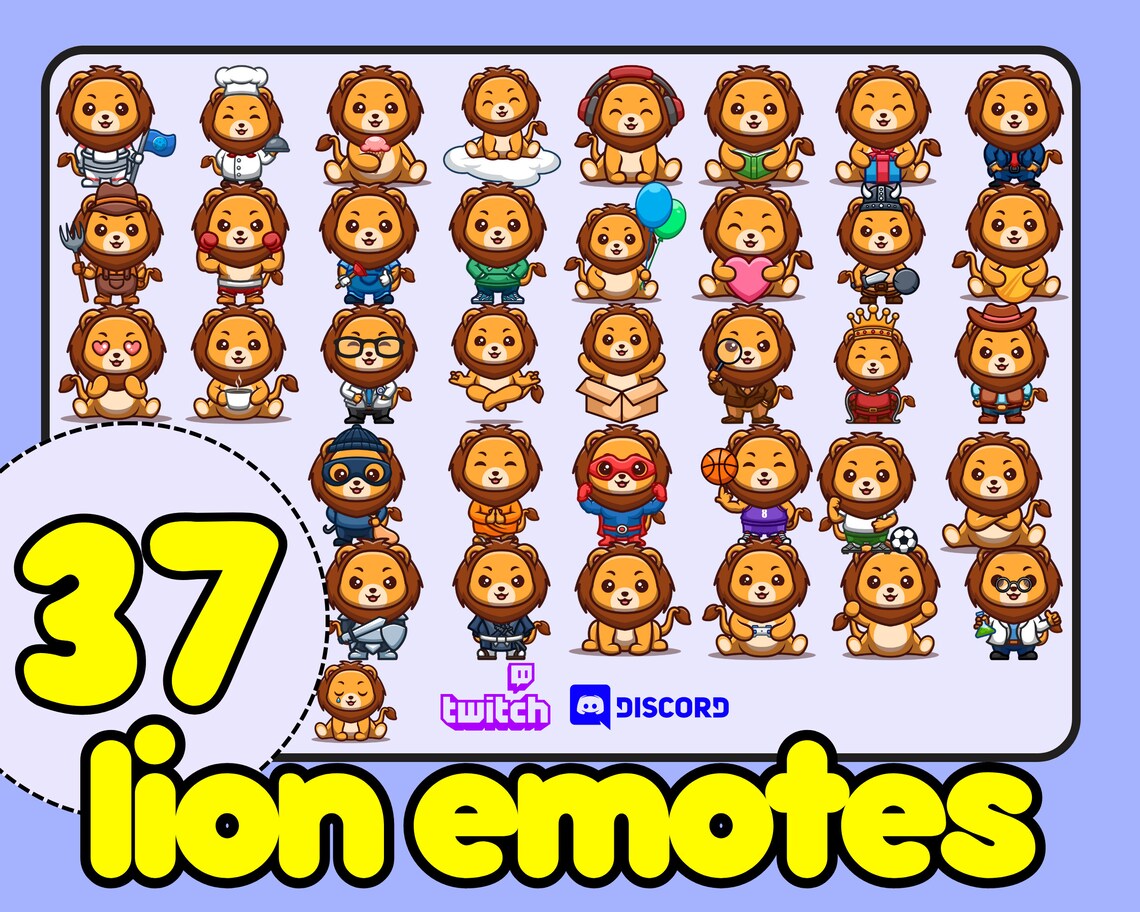 Cute Lion Emote Bundle, Chibi Style Lion Emote, Lion Twitch Emotes ...