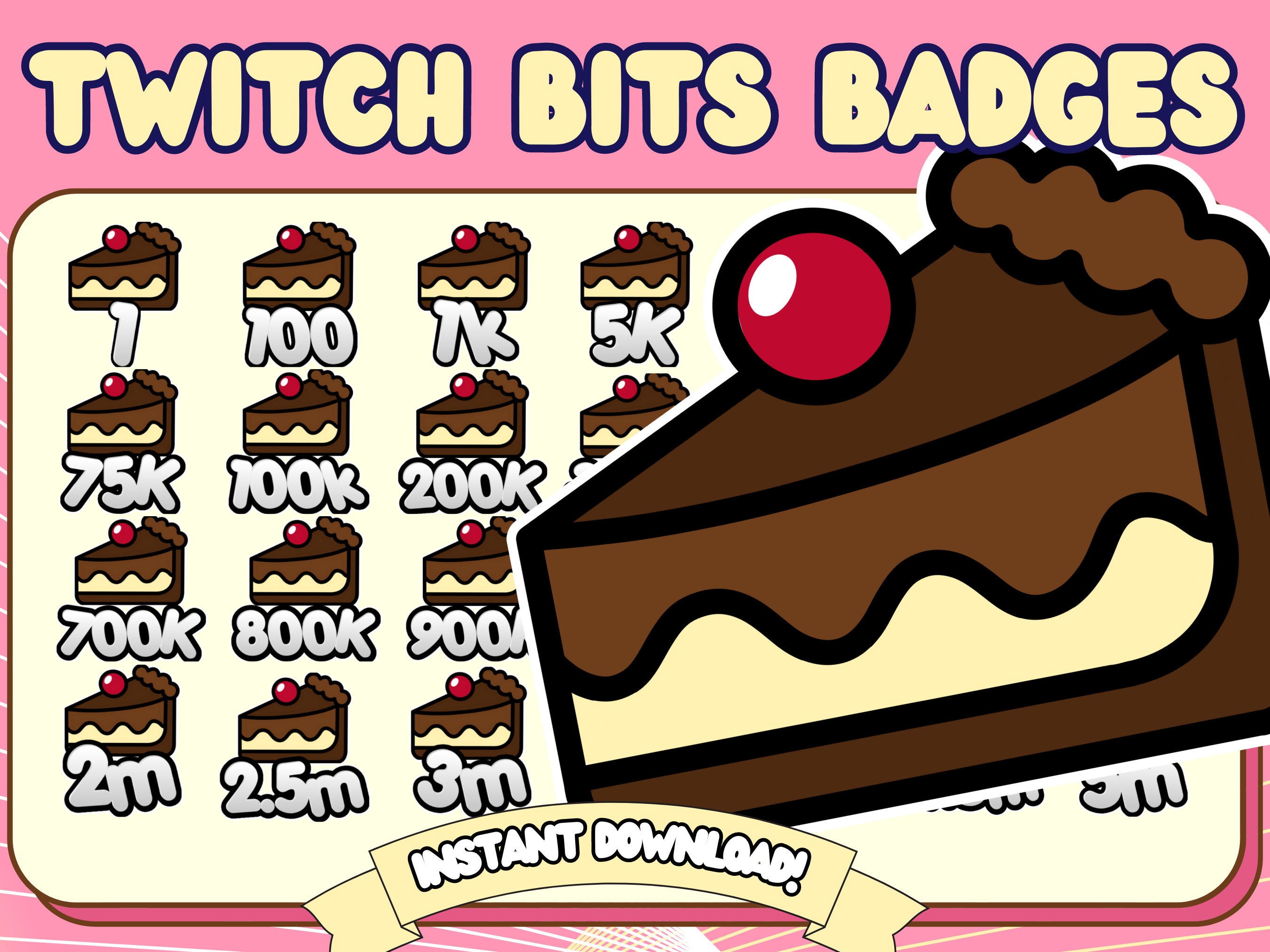 Cake Twitch Bit Badges | Cute Chocolate Cake Twitch Bit Badges Set ...