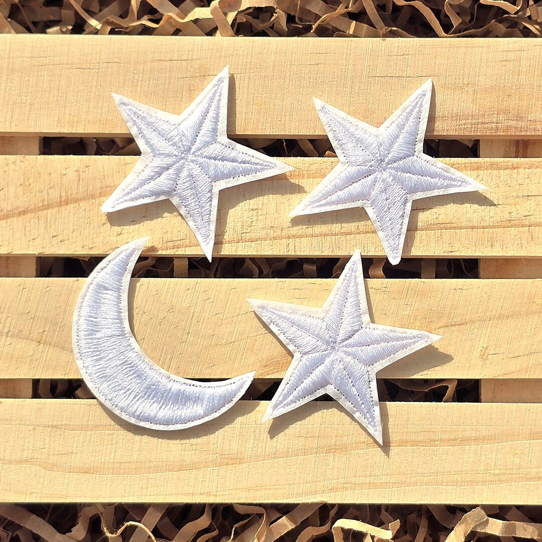 White Stars Patches, Moon Patch, Embroidery Patch, Patches for Clothing ...