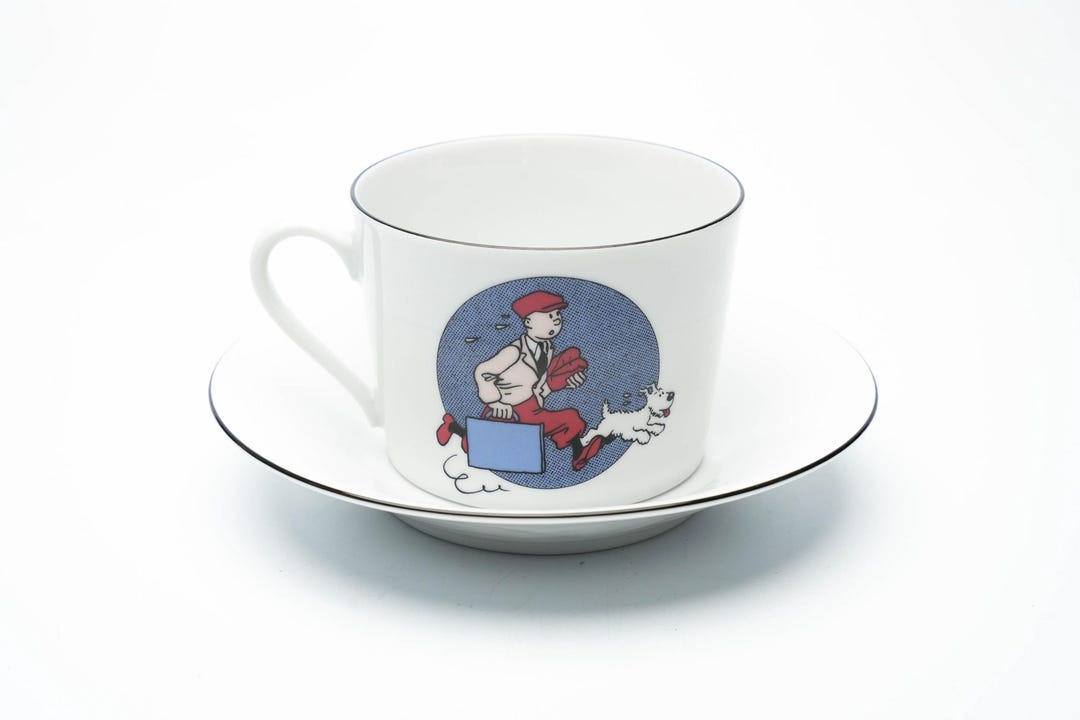 Rare Tintin Cup and Saucer Axis Paris • Tintin Running With Suitcase ...