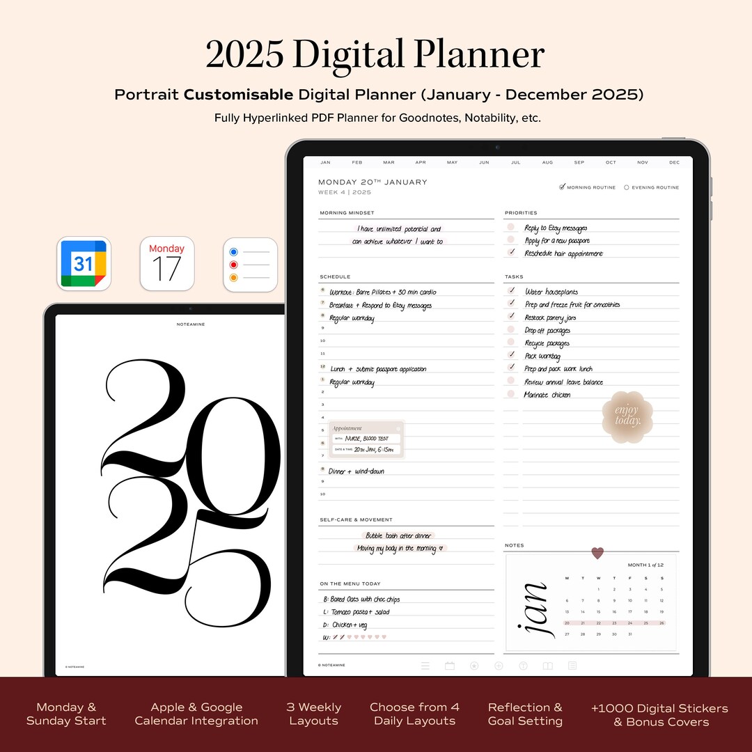 2025 Minimalist Digital Planner | Google/apple Calendar & Reminders ...