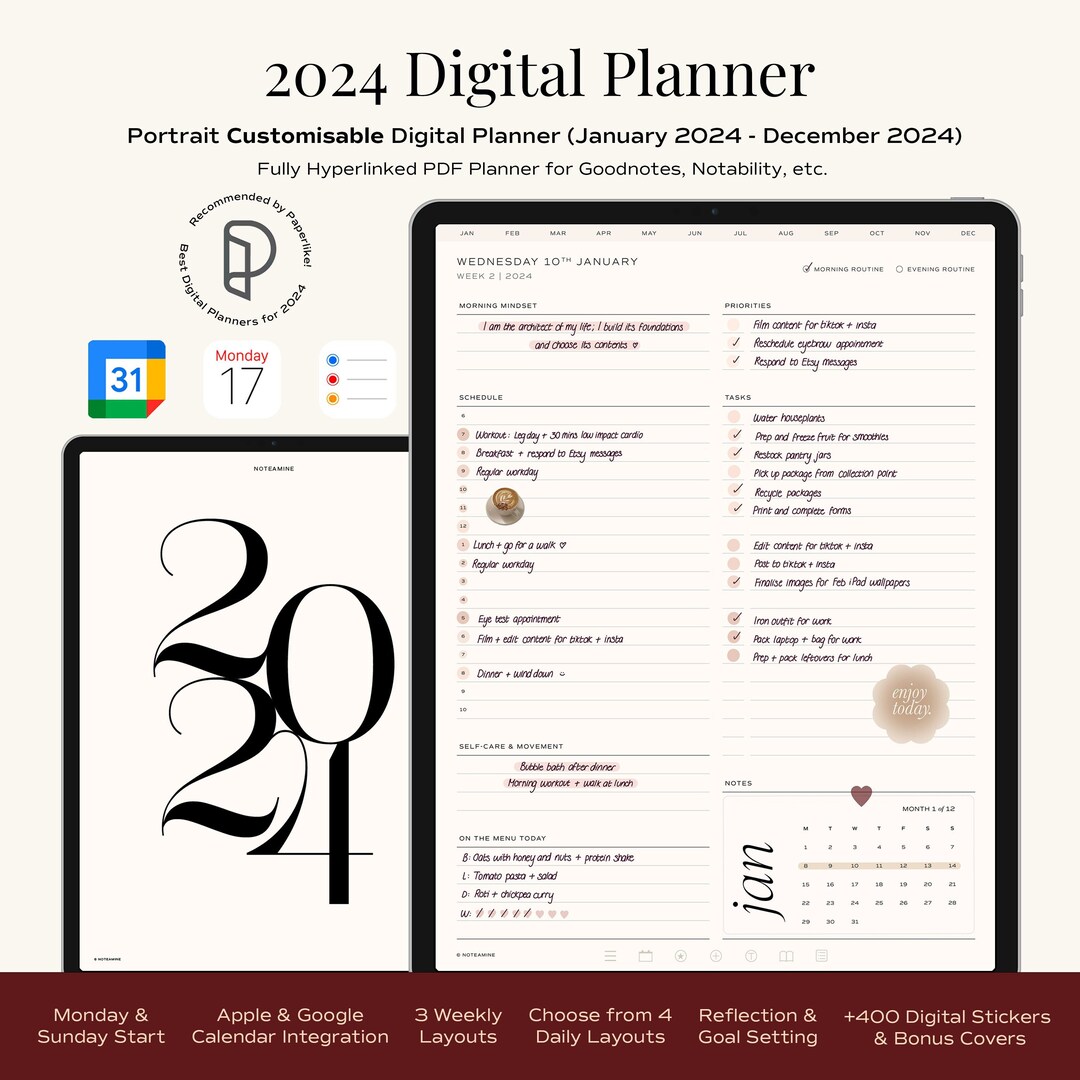 2024 Minimalist Digital Planner Google/apple Calendar & Reminders ...