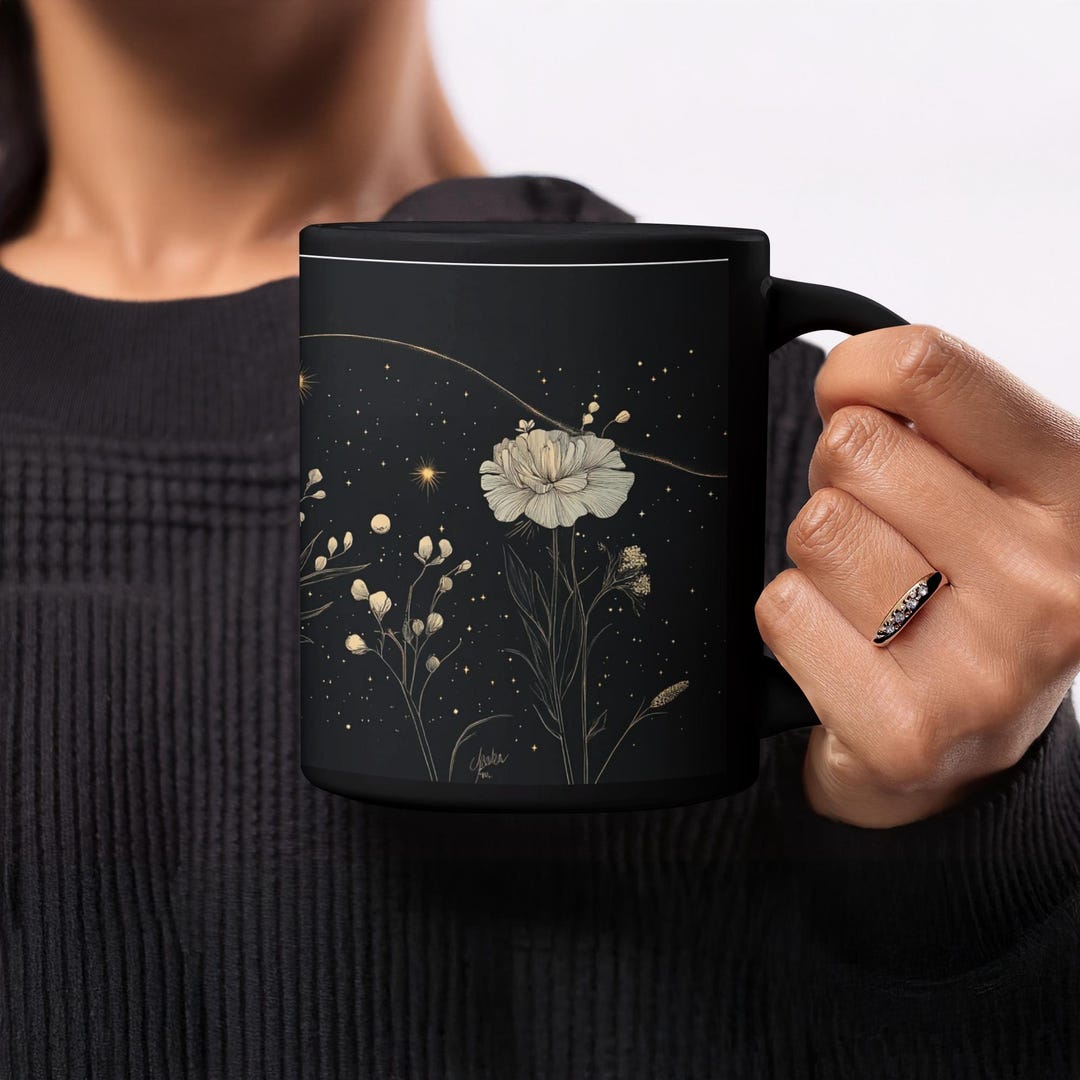 Floral Moon Ceramic Mug, Celestial Night Sky Design - Etsy