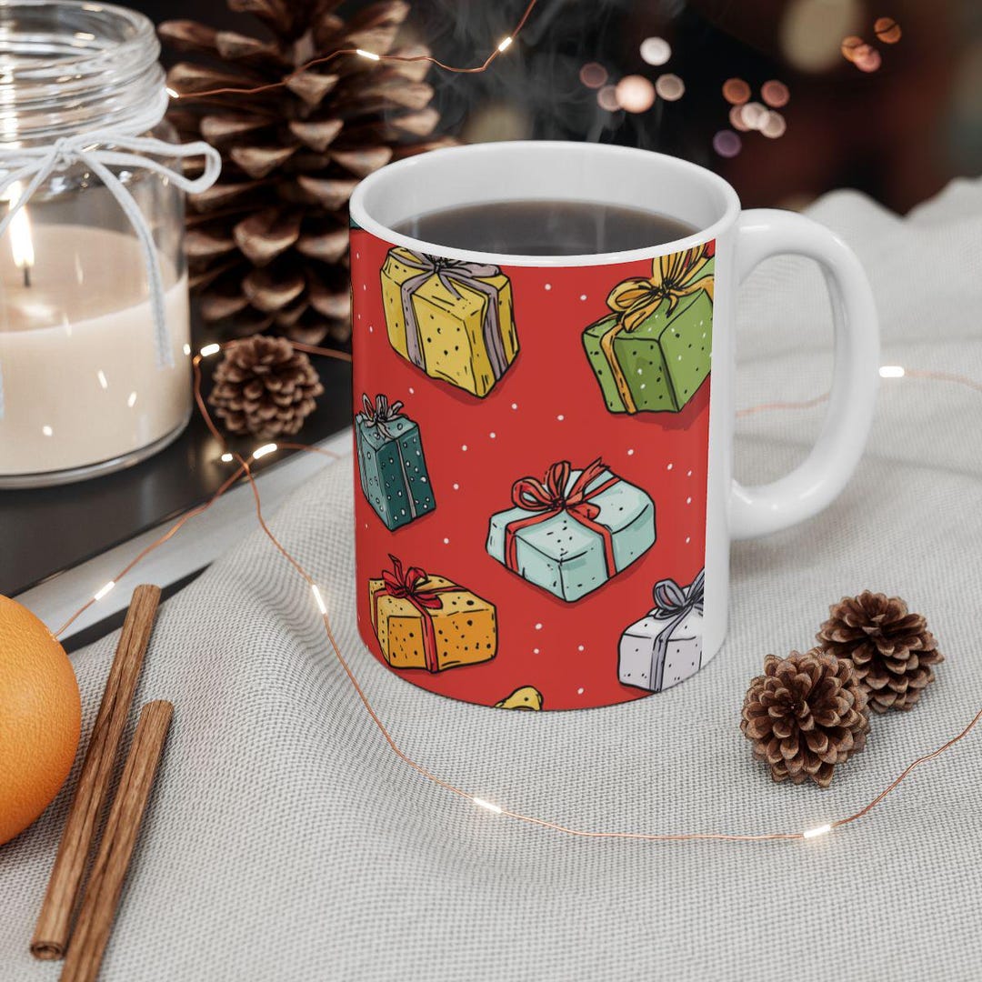 Festive Gift Wrapped Mug, Holiday Presents Design - Etsy