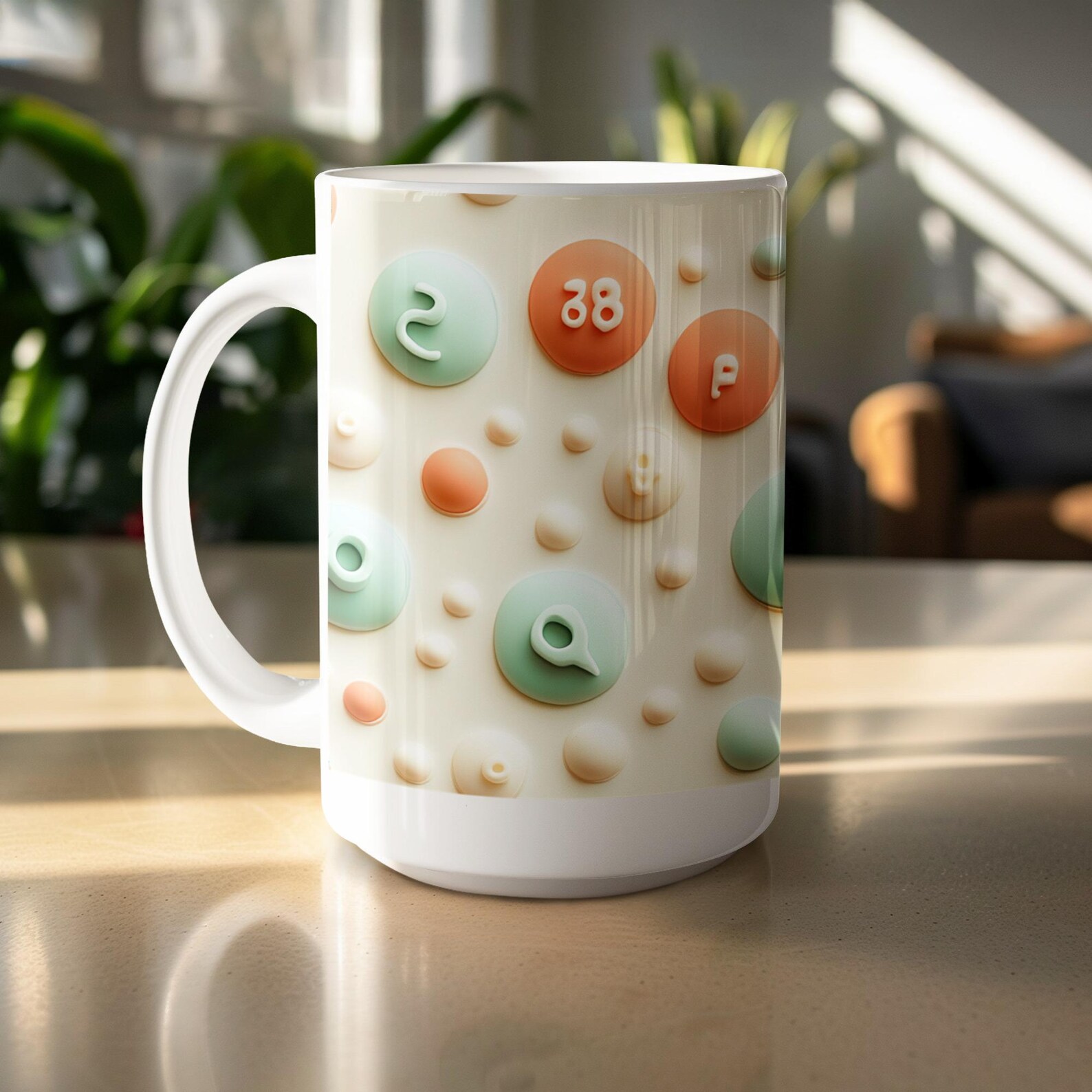 Pastel 3D Button Pattern Mugs, Modern Abstract Symbols Design Mugs ...