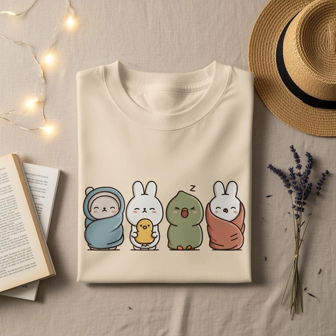 Cute Kawaii Bunnies T-shirts, Sleepy Chick and Bunny Friends, Adorable ...