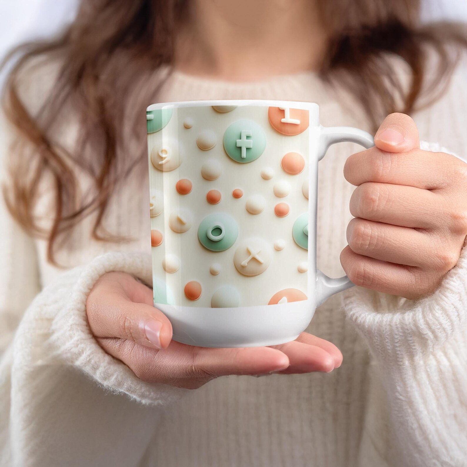 Pastel 3D Button Pattern Mugs, Modern Abstract Symbols Design Mugs ...