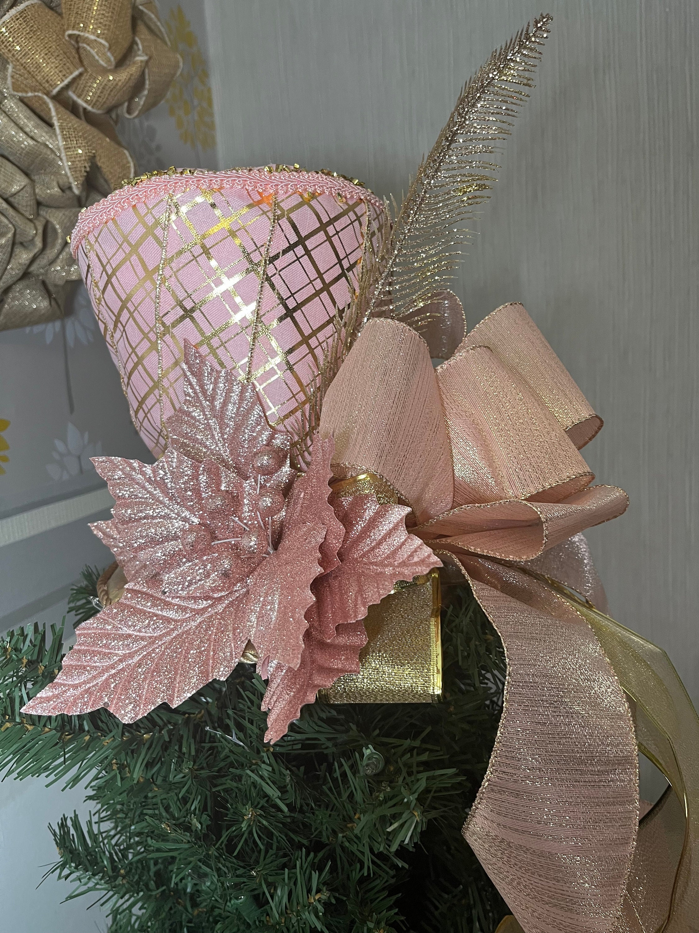 Pink and Gold Christmas Tree Topper - Etsy