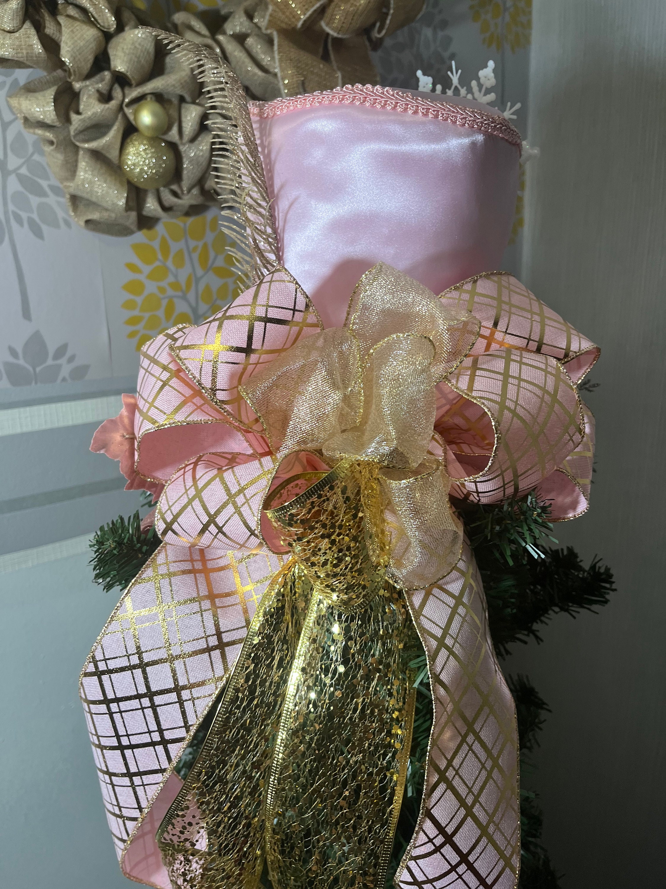 Pink With Gold Christmas Tree Topper - Etsy