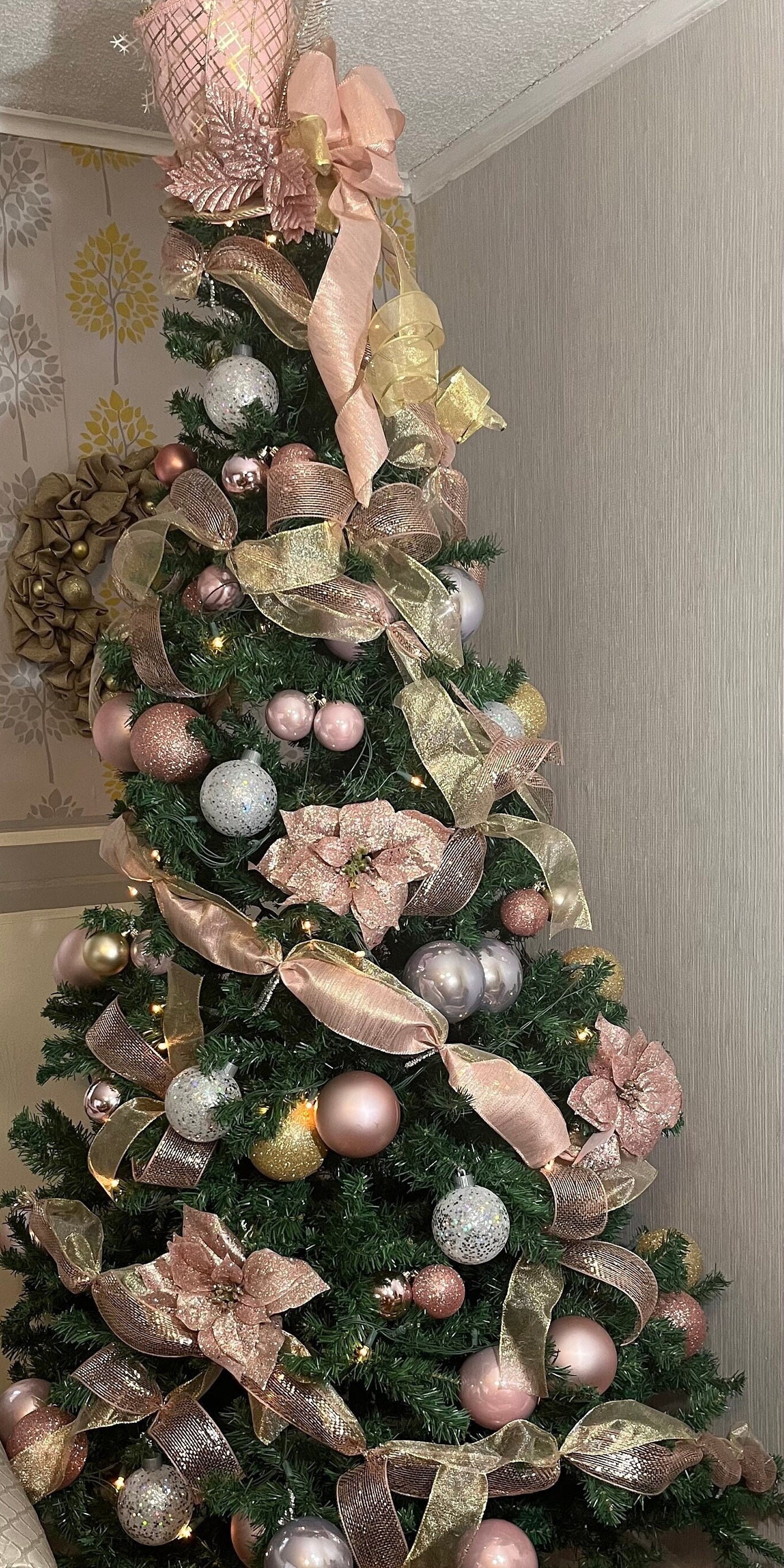 Pink and Gold Christmas Tree Topper - Etsy