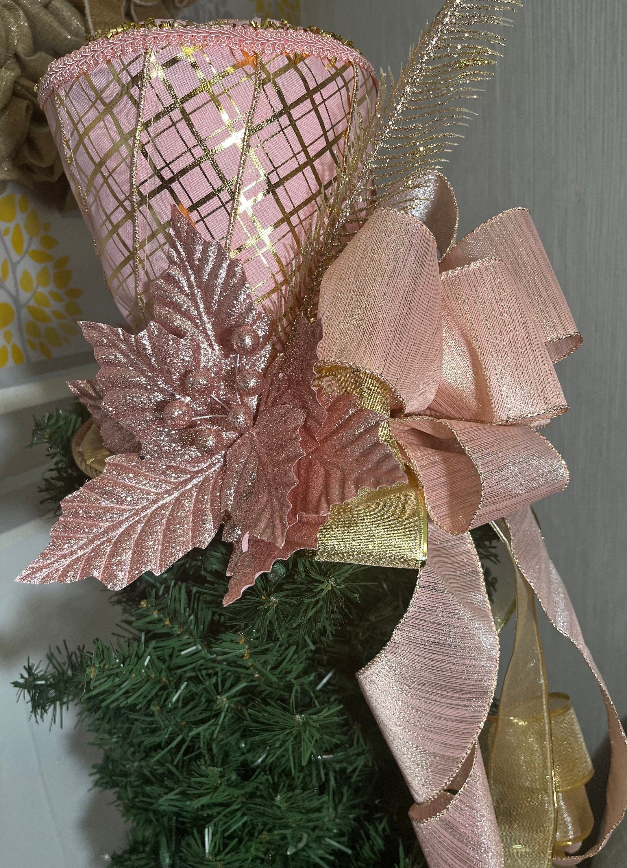 Pink and Gold Christmas Tree Topper - Etsy