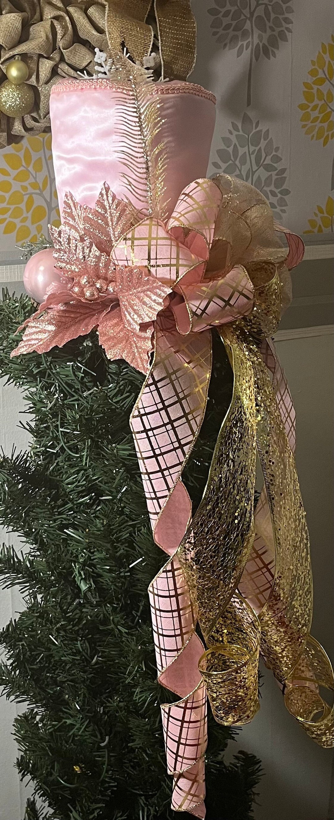 Pink With Gold Christmas Tree Topper - Etsy