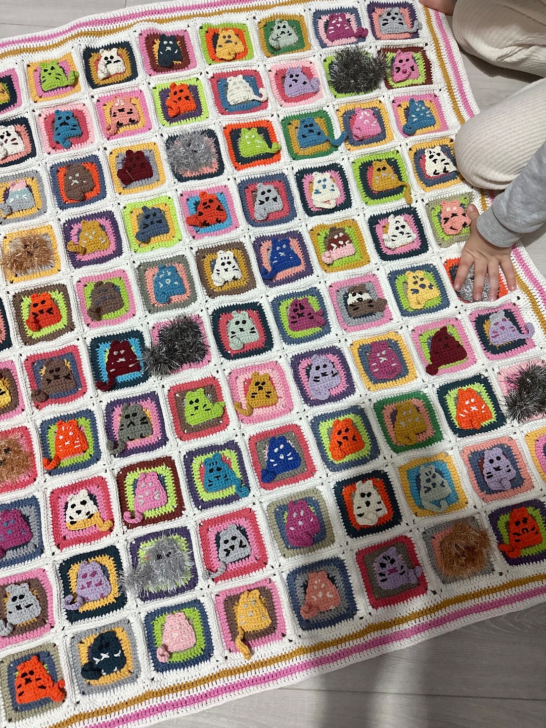 Cat Crochet Blanket, Many Cat Crochet Square Blanket, Colorful Afghan ...