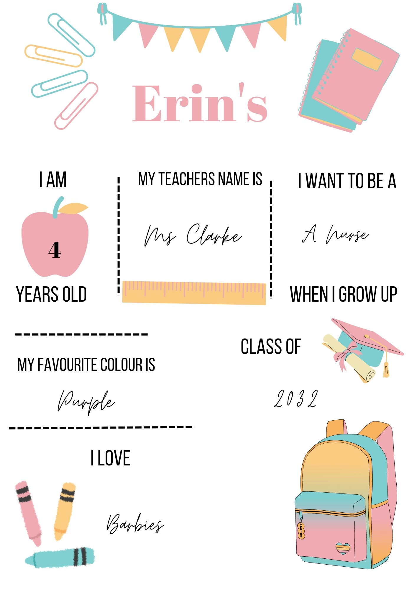 Printable First of School Printable - Etsy