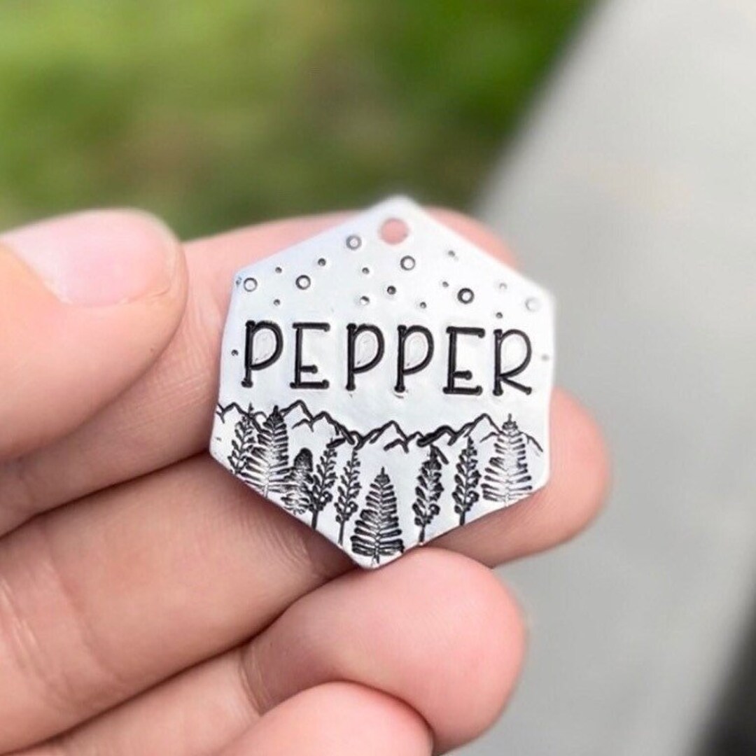 Hiking Dog Tag (+more Shape/color Options!) Mountains Dog Tag, Trees ...