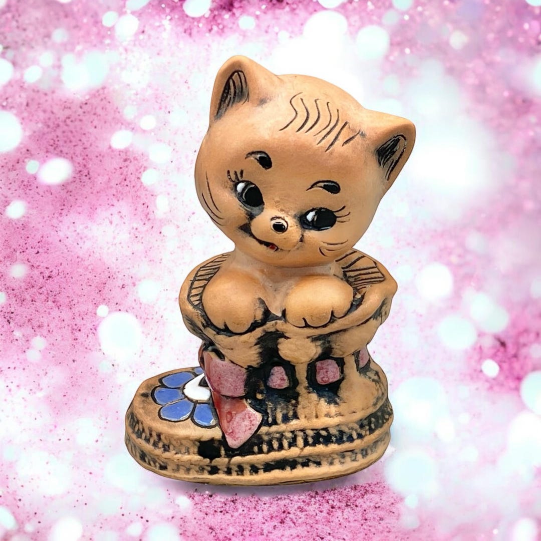 Adorable Vintage Porcelain/ceramic Kitten in Boot With Flower. Brown ...