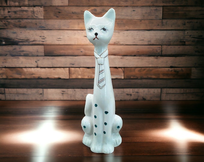 Vintage Italian Long Neck Hand Painted Cat Ceramic Figurine Signed ...