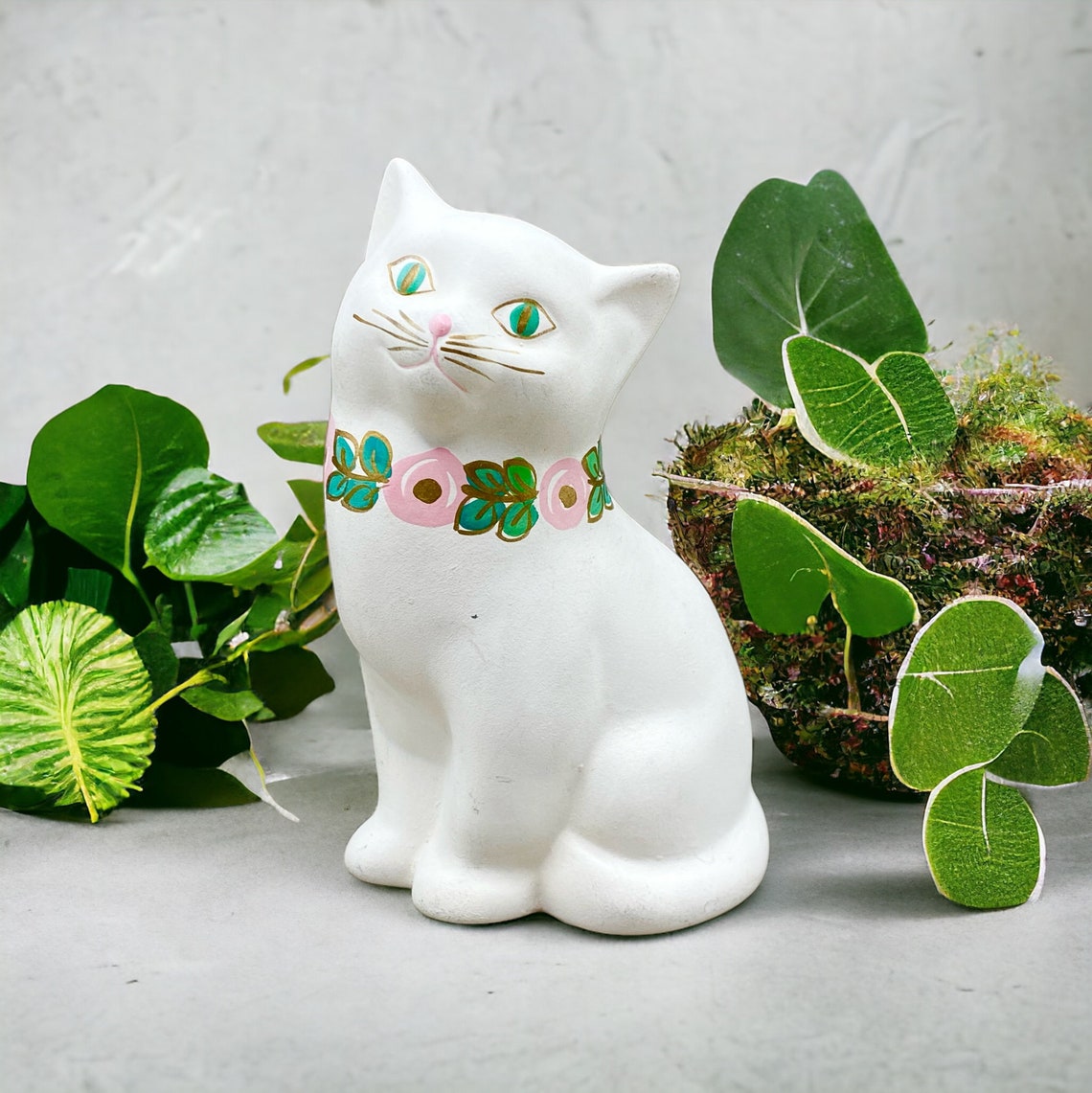 Rare Swedish Vintage Ceramic Cat From Guldkroken With Pink Floral ...