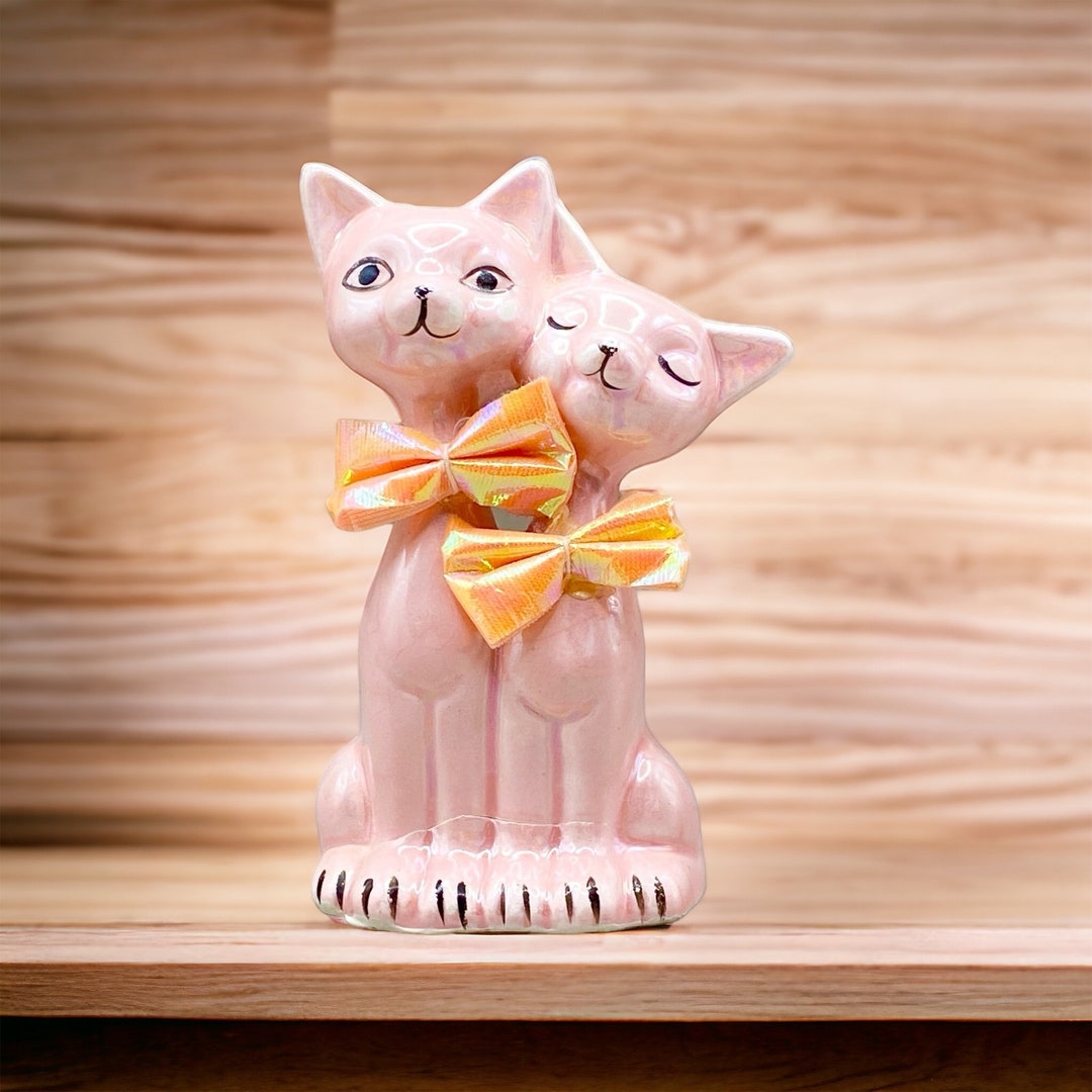 Kitschy Pink Vintage Porcelain Cat Couple From the 1970s, Collectible ...
