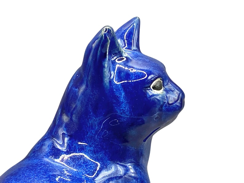 Big Beautiful Blue Vintage Porcelain Cat. Hand-painted Ceramic Cat ...