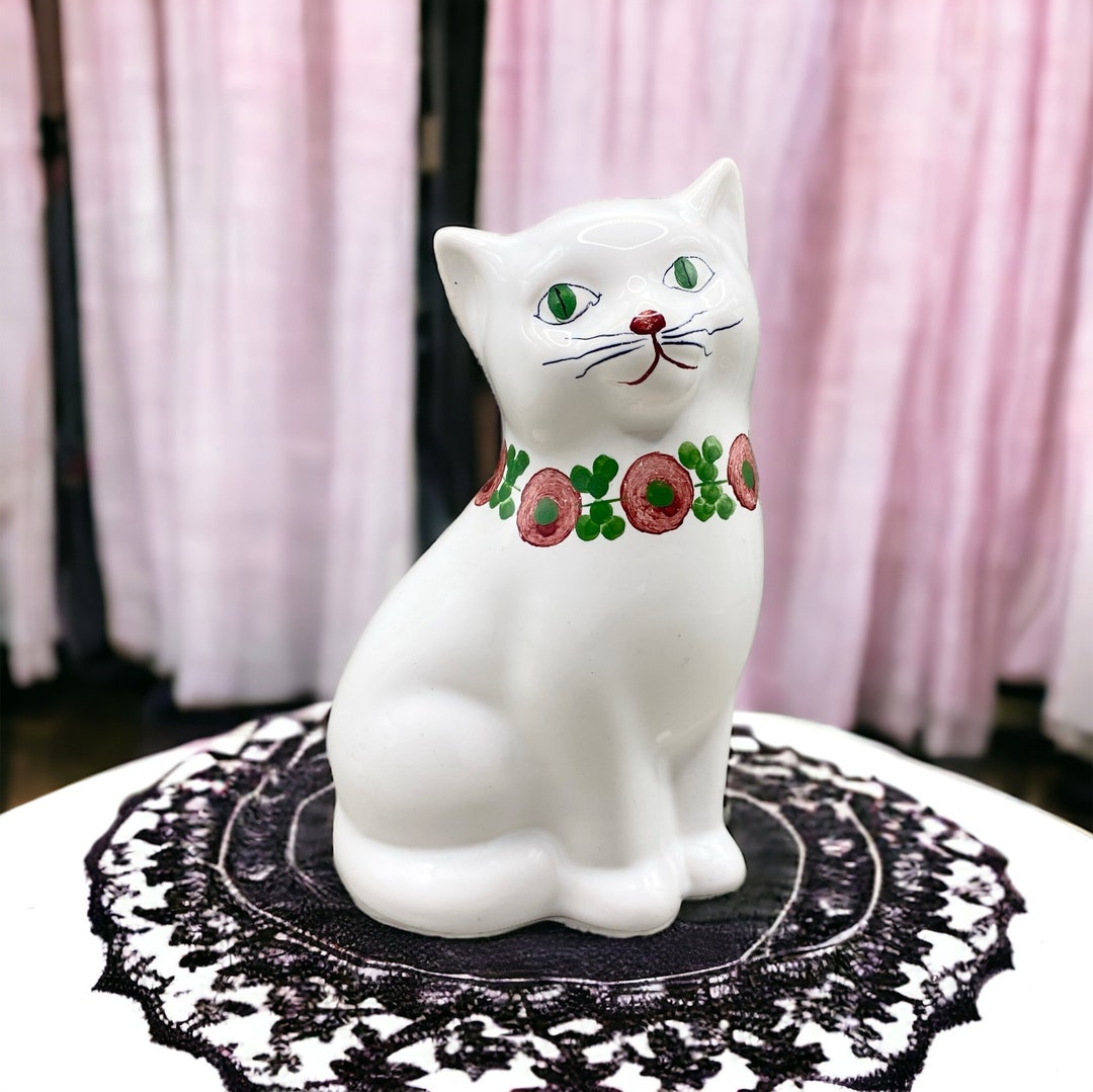 Swedish Vintage Porcelain Cat From Guldkroken With Red Floral Pattern ...