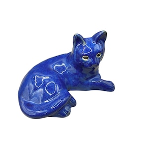 Big Beautiful Blue Vintage Porcelain Cat. Hand-painted Ceramic Cat ...