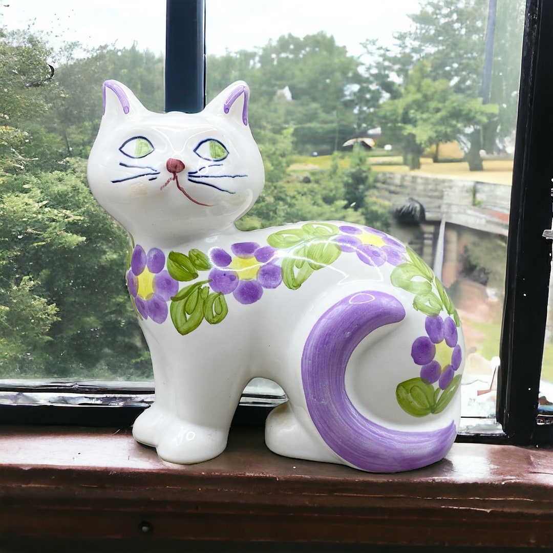 Rare Swedish Vintage Porcelain Cat From Guldkroken With Purple Floral ...